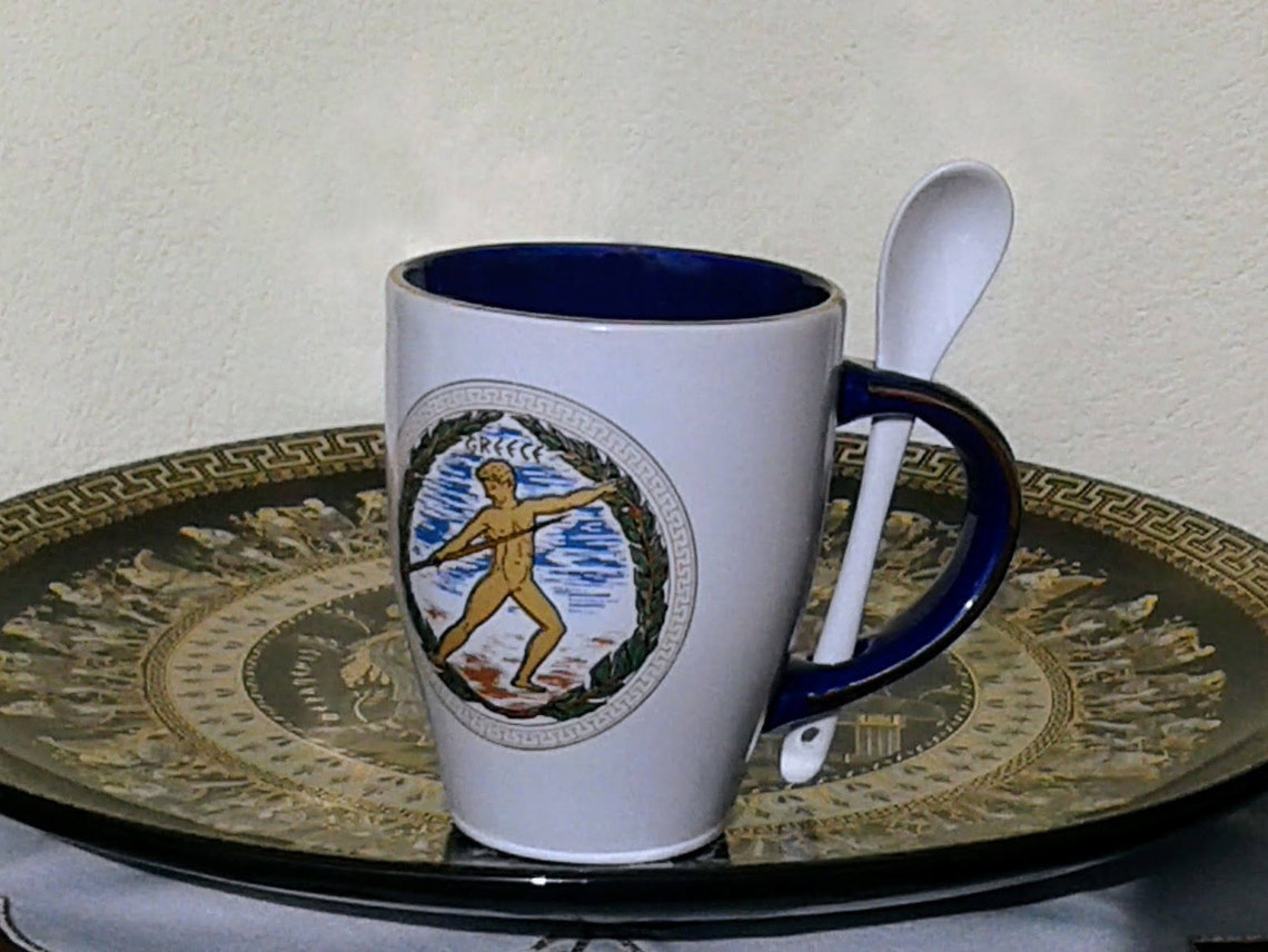 Ancient Greek Olympic Games Ceramic Mug, 24kt Gold, Porcelain Spoon - Etsy