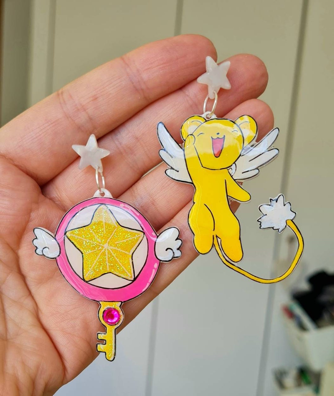 Cardcaptor Sakura Earrings. Kero. Seal Key. Clow Cards. Anime. - Etsy