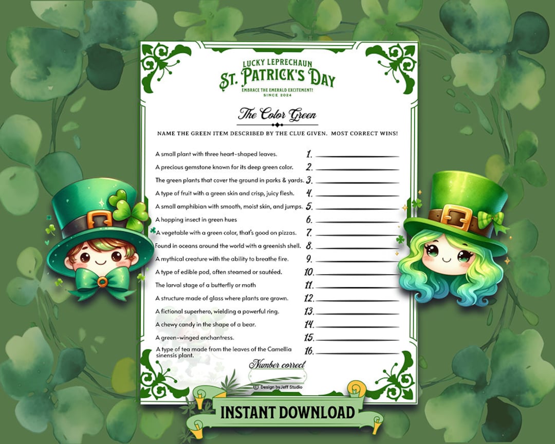 St. Patrick’s Day the Color Green Game, St. Patrick Day Party Game, St ...
