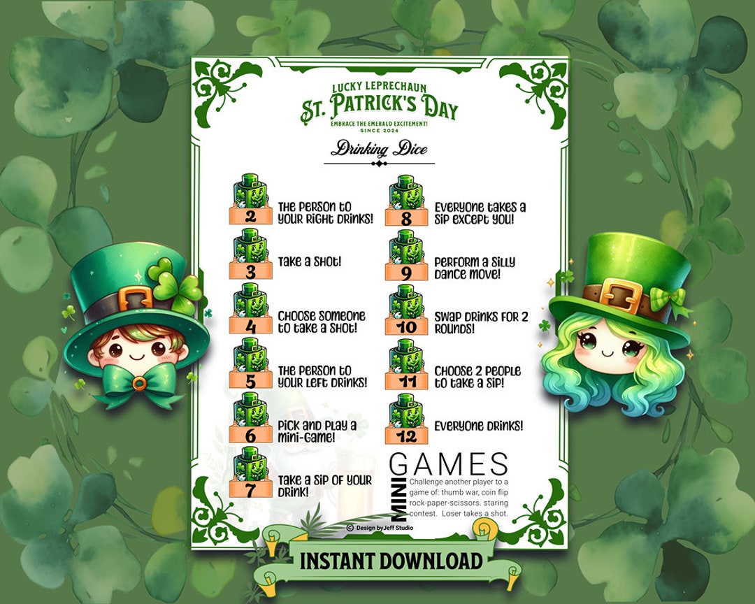 St. Patrick's Day Drinking Dice Game Bar Crawl Adult Drinking Party ...
