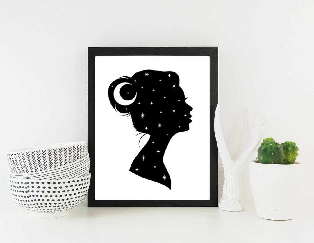 Mystic Moon Lady Printable Art • Witchy Crescent Moon Download ...
