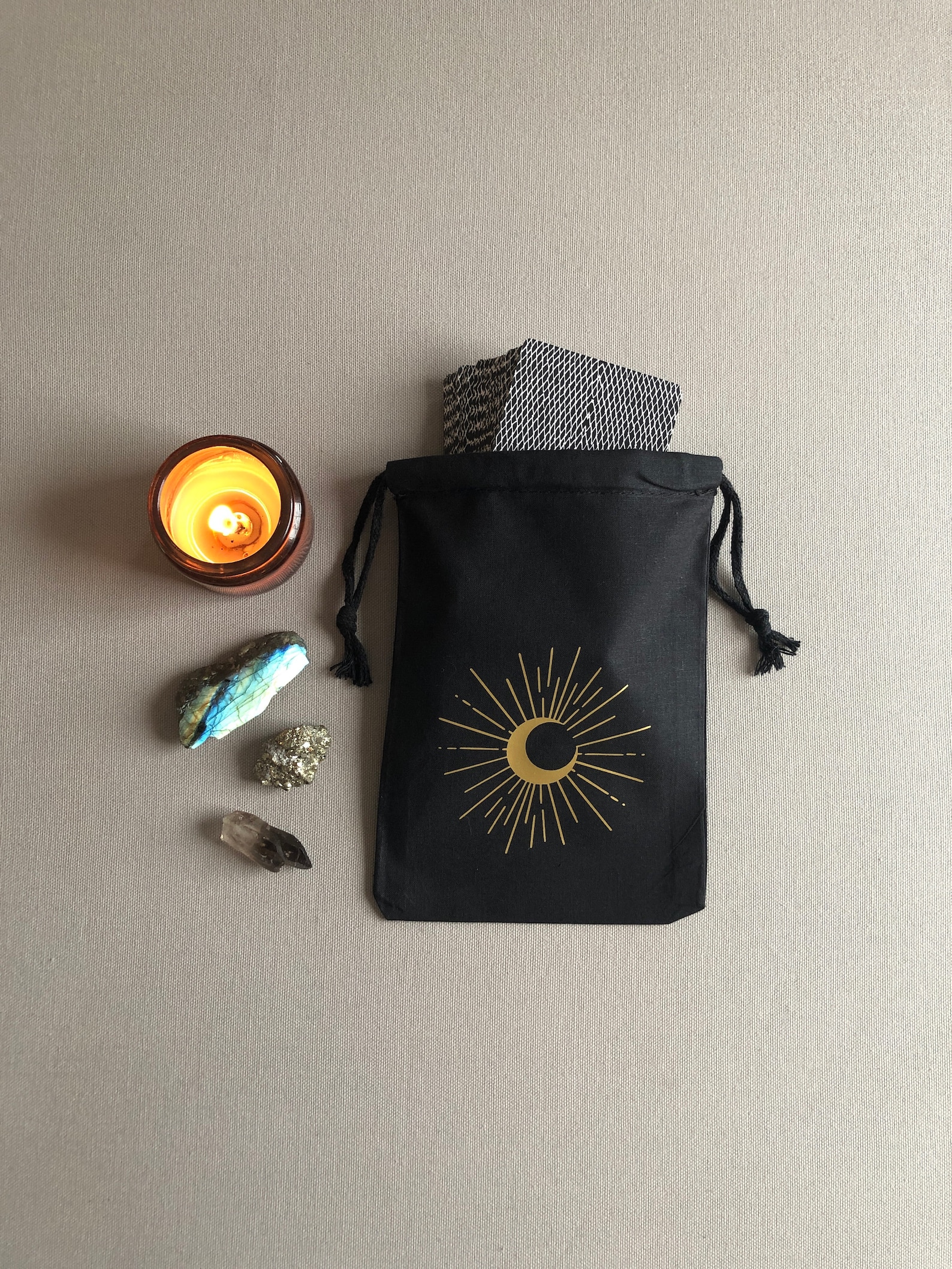Crescent Moon Burst Drawstring Pouch Bag for Tarot Cards, Crystals ...