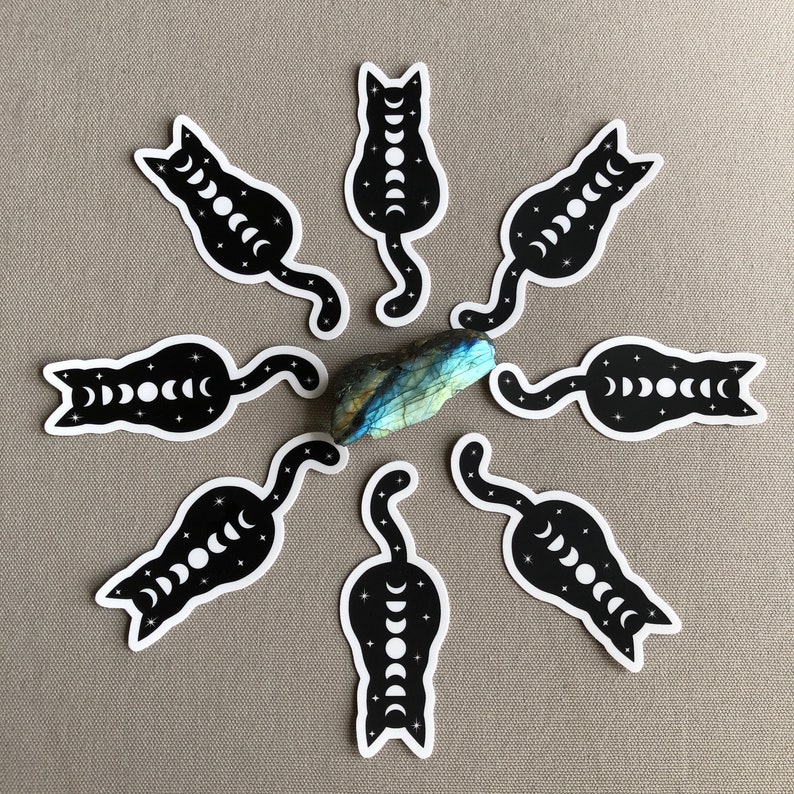Cosmic Cat Witchy Moon Phases Vinyl Sticker Decal for Laptop - Etsy