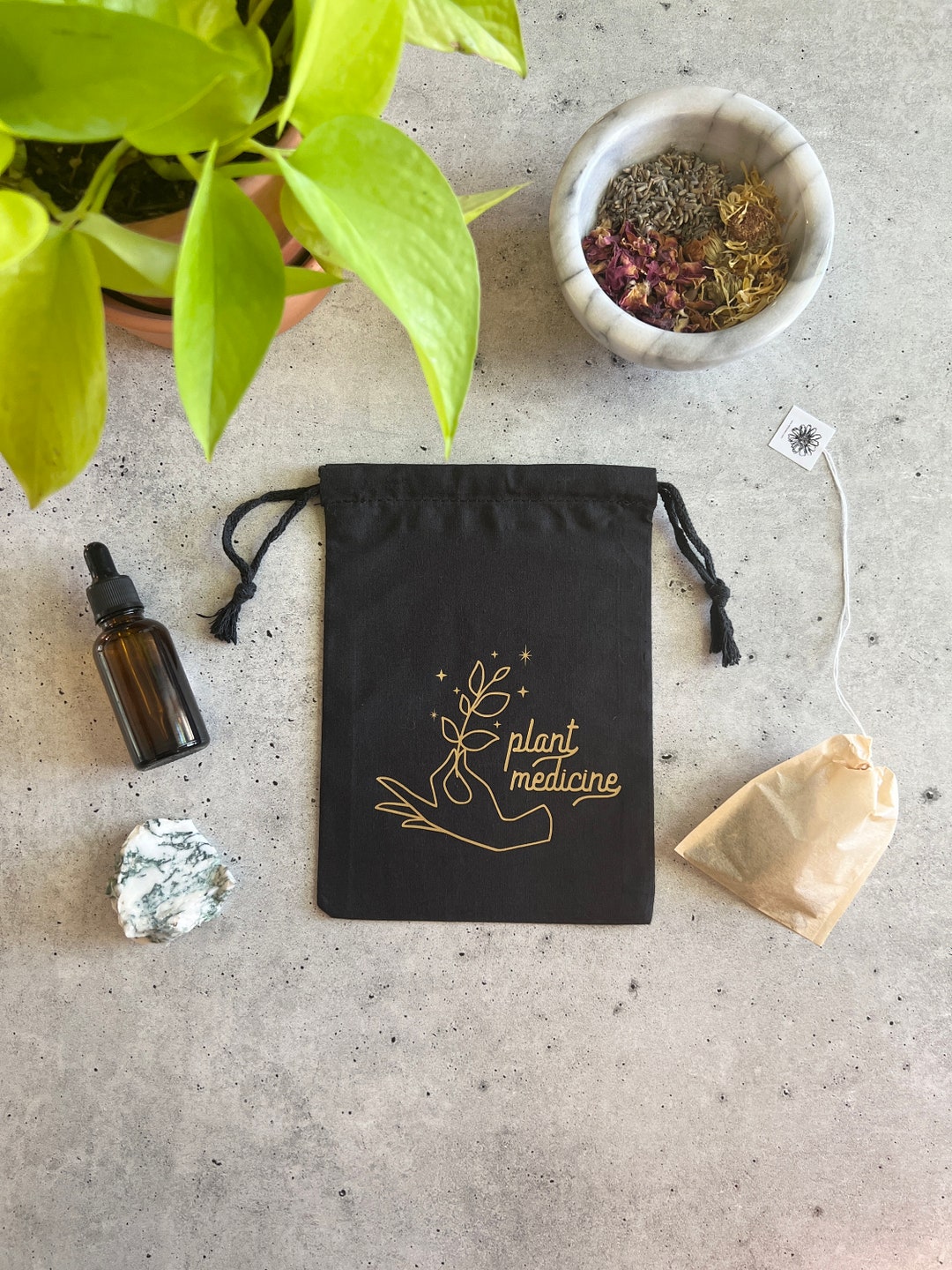 Plant Medicine Drawstring Pouch Bag for Herbs, Tinctures, Oils, Witchy ...