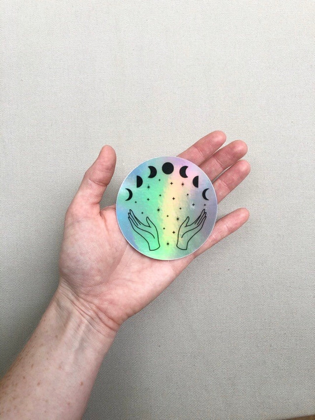 Mystic Moon Witchy Holographic Vinyl Sticker for Laptop, Water Bottle ...