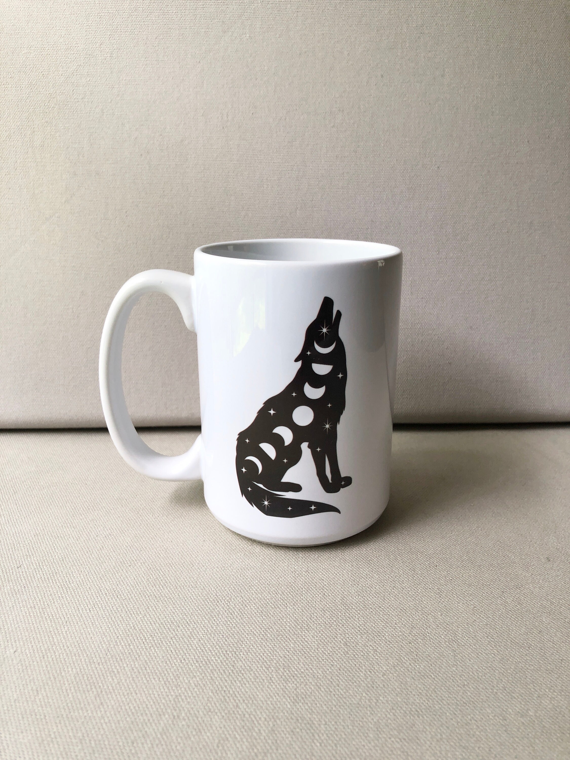 Cosmic Wolf Moon Phases Herbal Tea Cup Coffee Mug Spiritual Wellness ...
