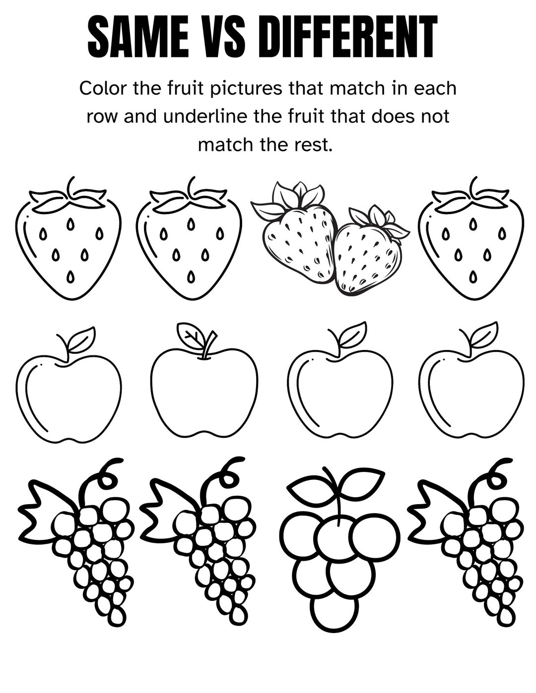 Same Vs. Different Worksheet - Etsy