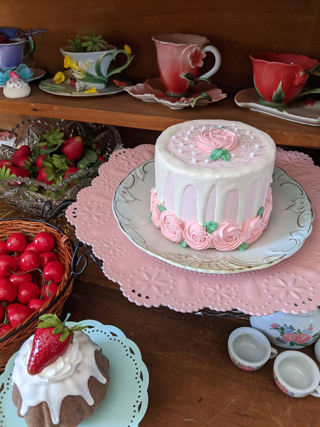 Mini Pink Rose Faux Drip Cake: Photo Prop, Spring Decor (4.5 Inch) - Etsy