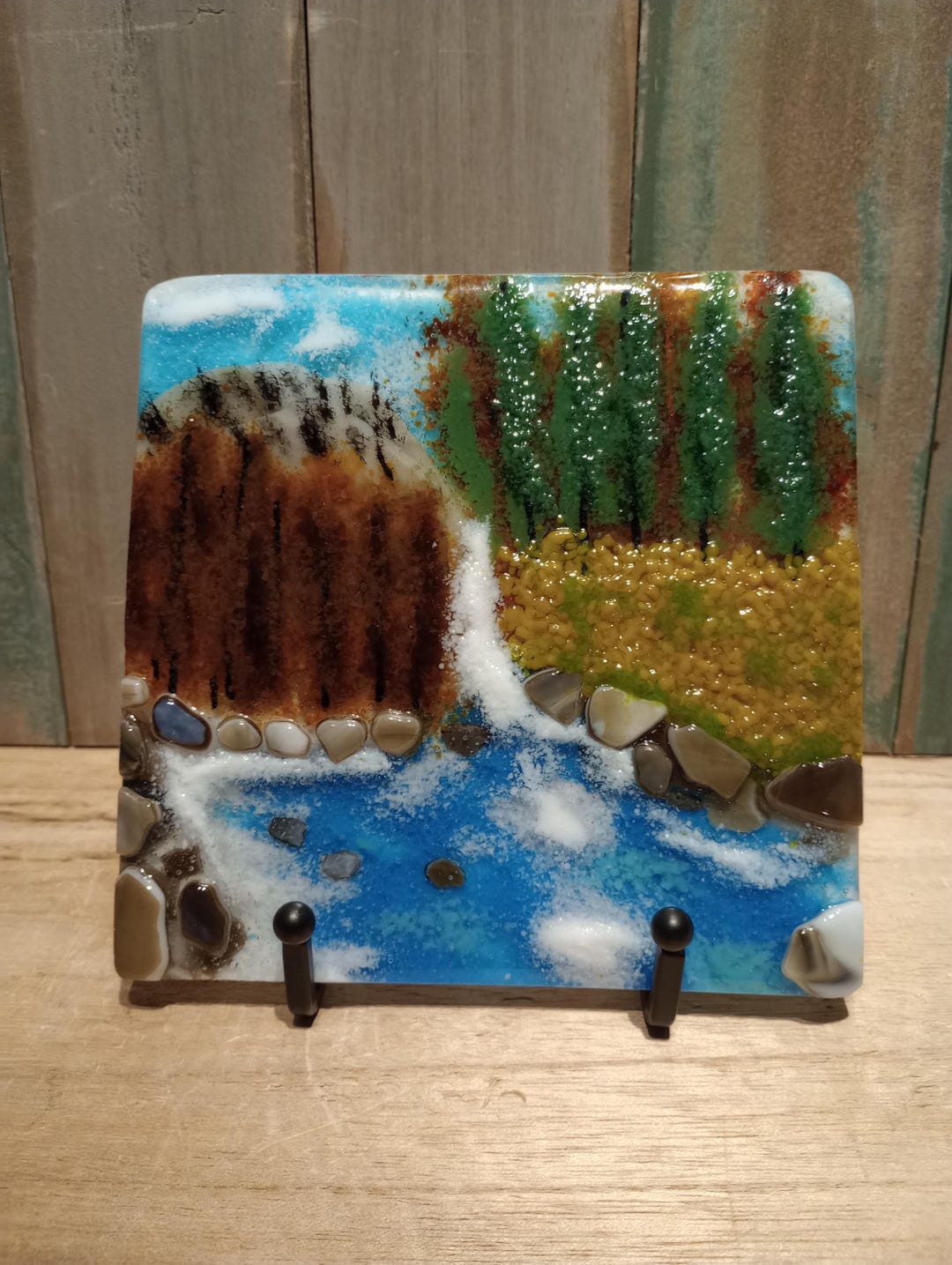 Fused Glass Wall Art/river Art/fused Glass Landscape/raging River Art ...