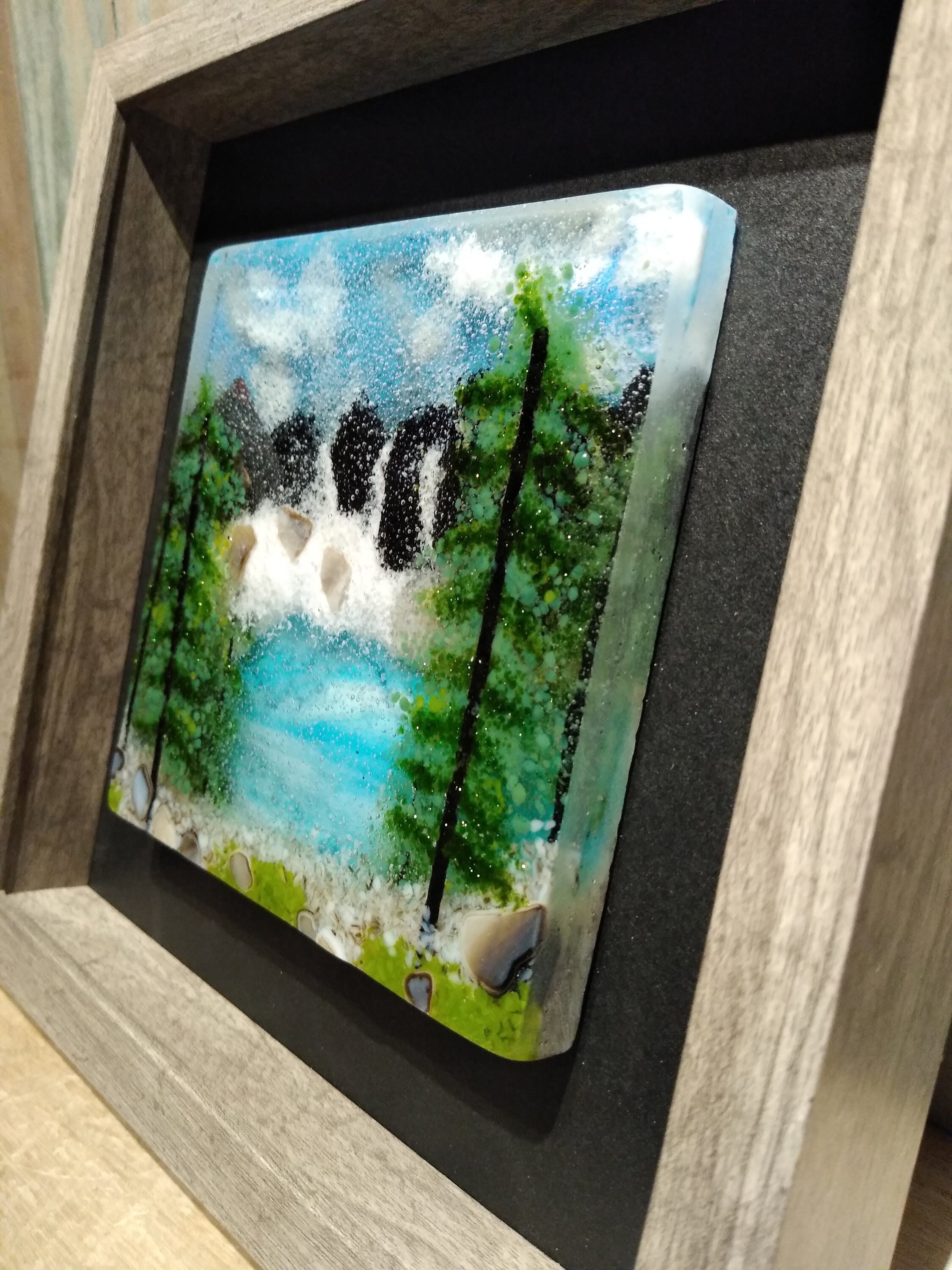 Panels & Wall Hangings lake art/glass wall art/tree art/fused glass art ...