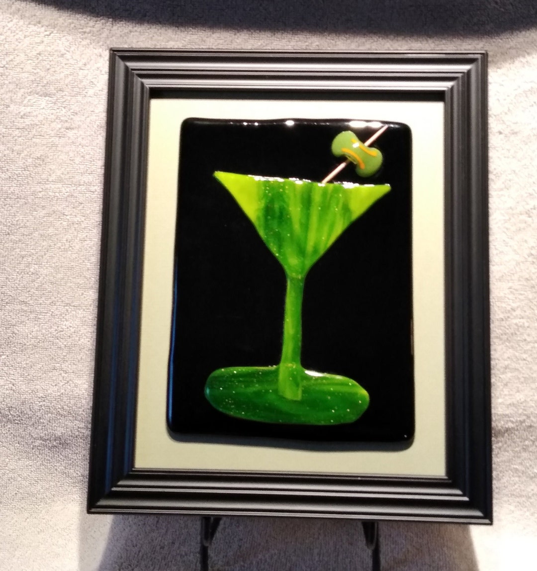 Fused Glass Martini Art: Green Adventurine Cocktail Wall Decor - Etsy