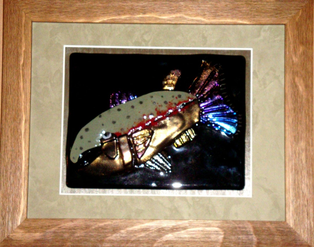 Glass Salmon Art/framed Fish Wall Hanging/fused Glass Fish/handmade ...