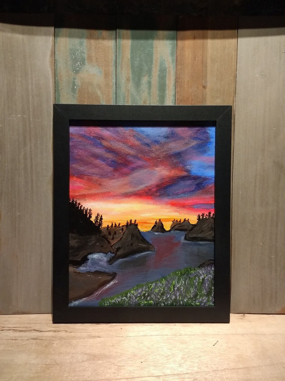 Puget Sound Sunset Painting: Original Acrylic Landscape Art (8x10) - Etsy