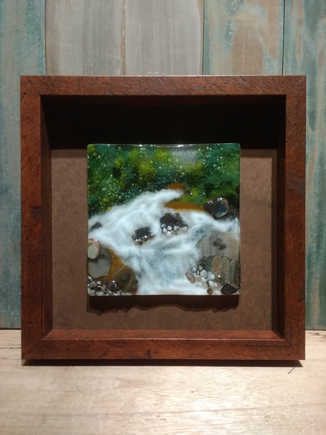 Fused Glass Wall Art/glass River Art/framed Glass Art/water Art ...