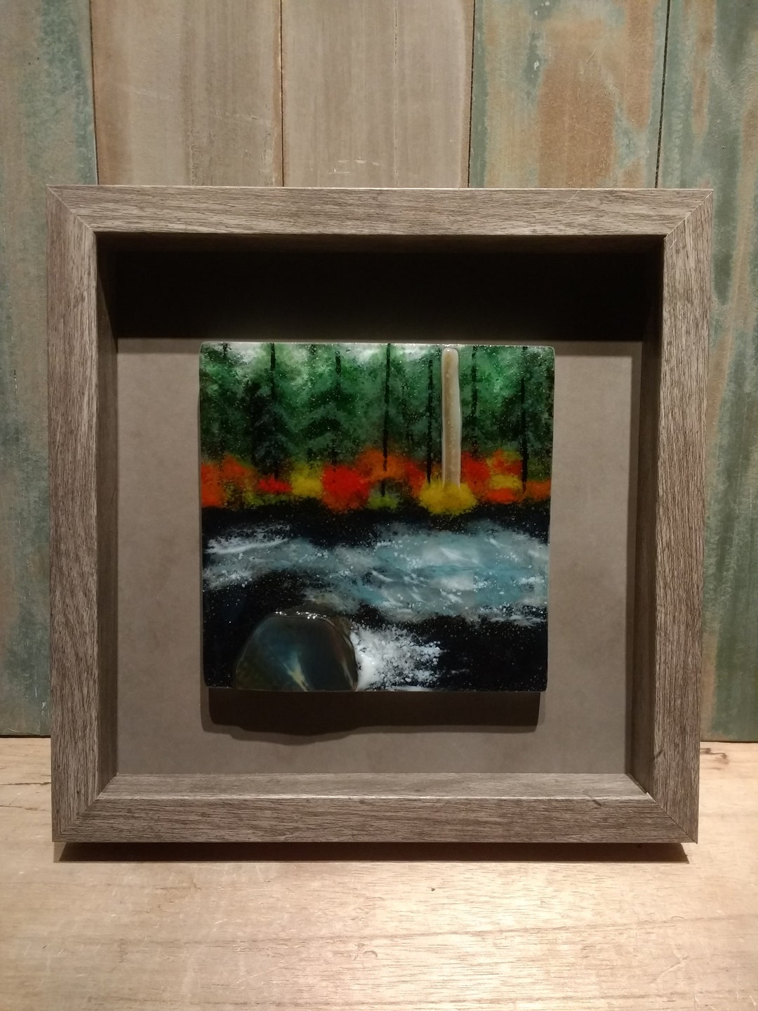 Fused Glass Aspen Tree Art: River Landscape Panel in Wood Frame - Etsy