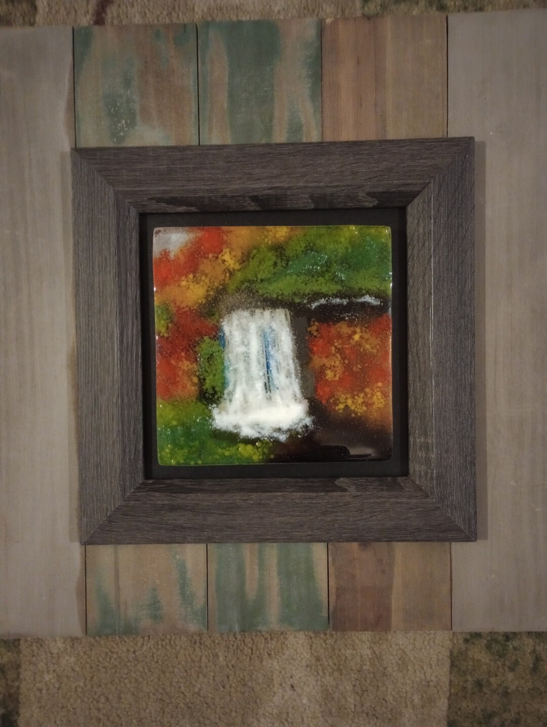 Fused Glass Waterfall Art: Framed Landscape Wall Hanging (10x10) - Etsy