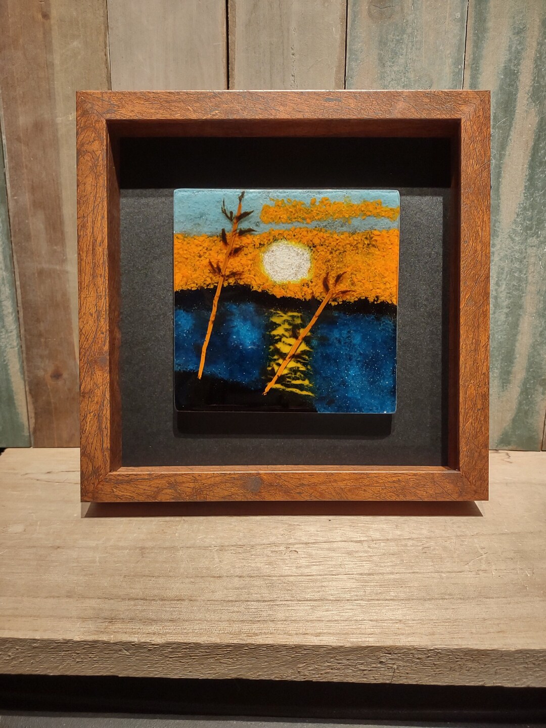 Sunset Art/glass Wall Hanging/fused Glass Art/glass Sunset Art/framed ...
