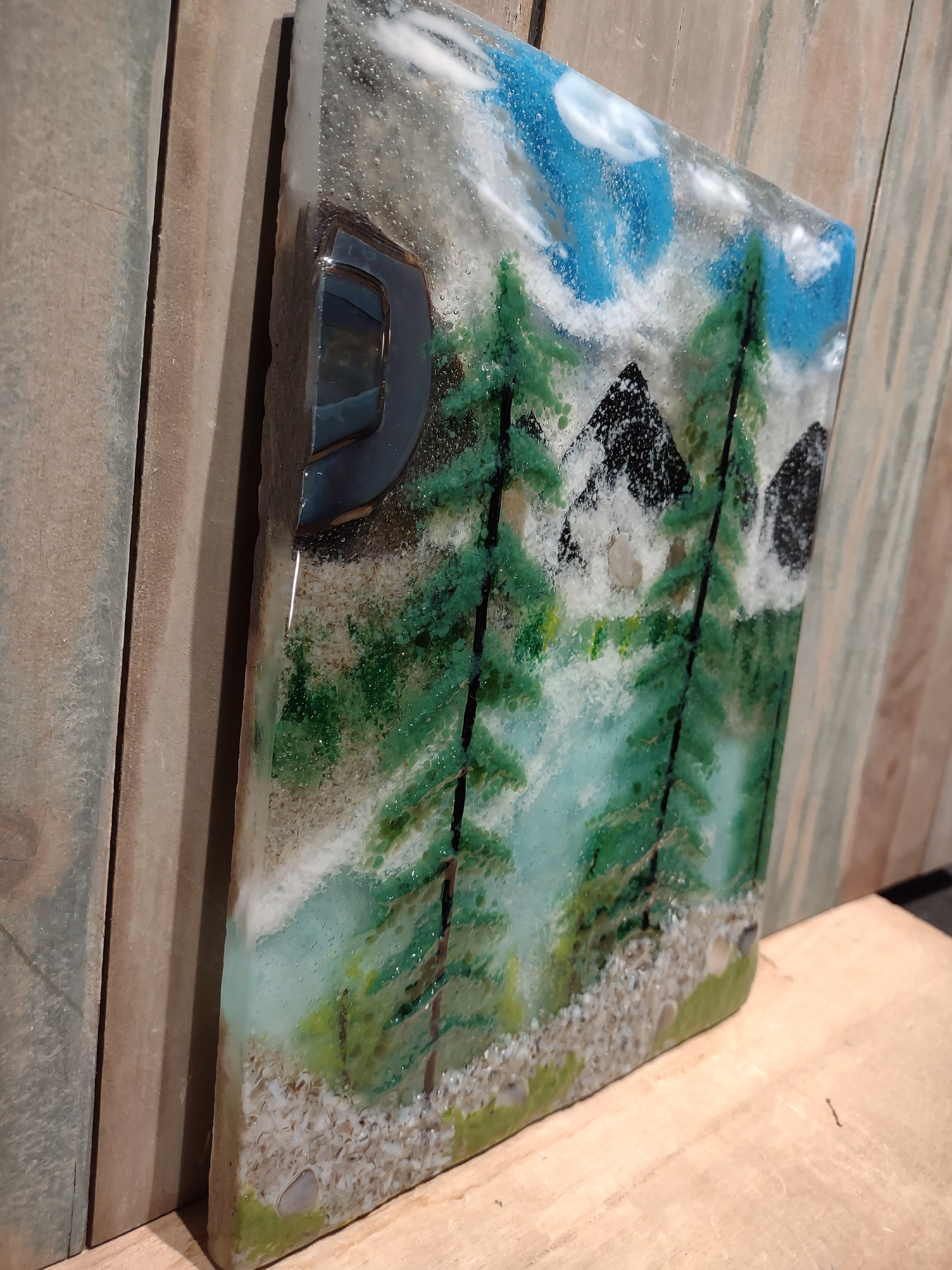 Banff Art/fused Glass Wall Art/glass Landscapes/winter Lake Art/layered ...