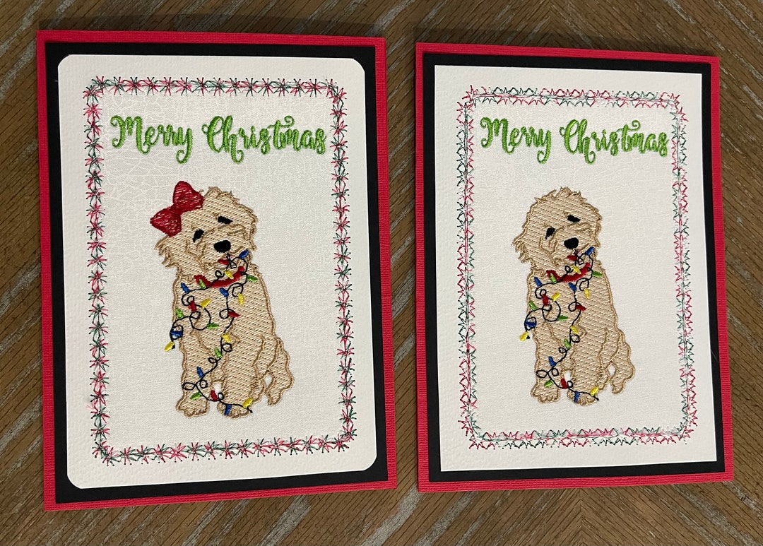 Embroidered Goldendoodle Christmas Card - Etsy