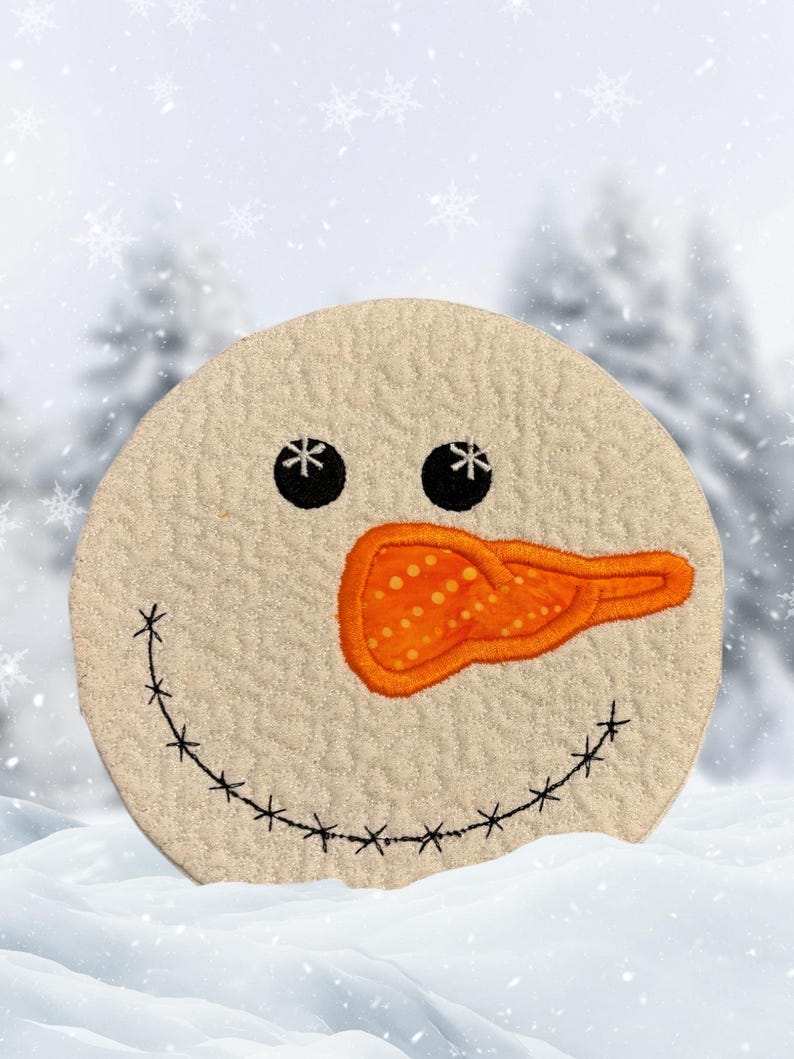Embroidered Snowman Face Coaster / Mug Rug - Etsy