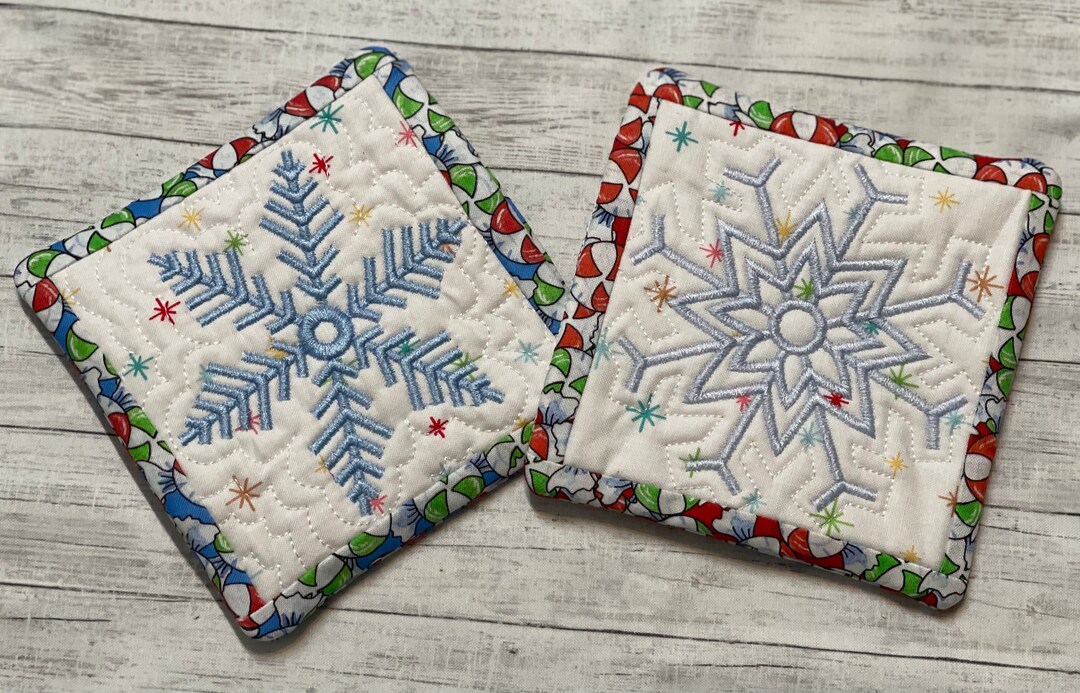 Embroidered Snowflake Mug Rug/coaster/embroidered Quilted - Etsy
