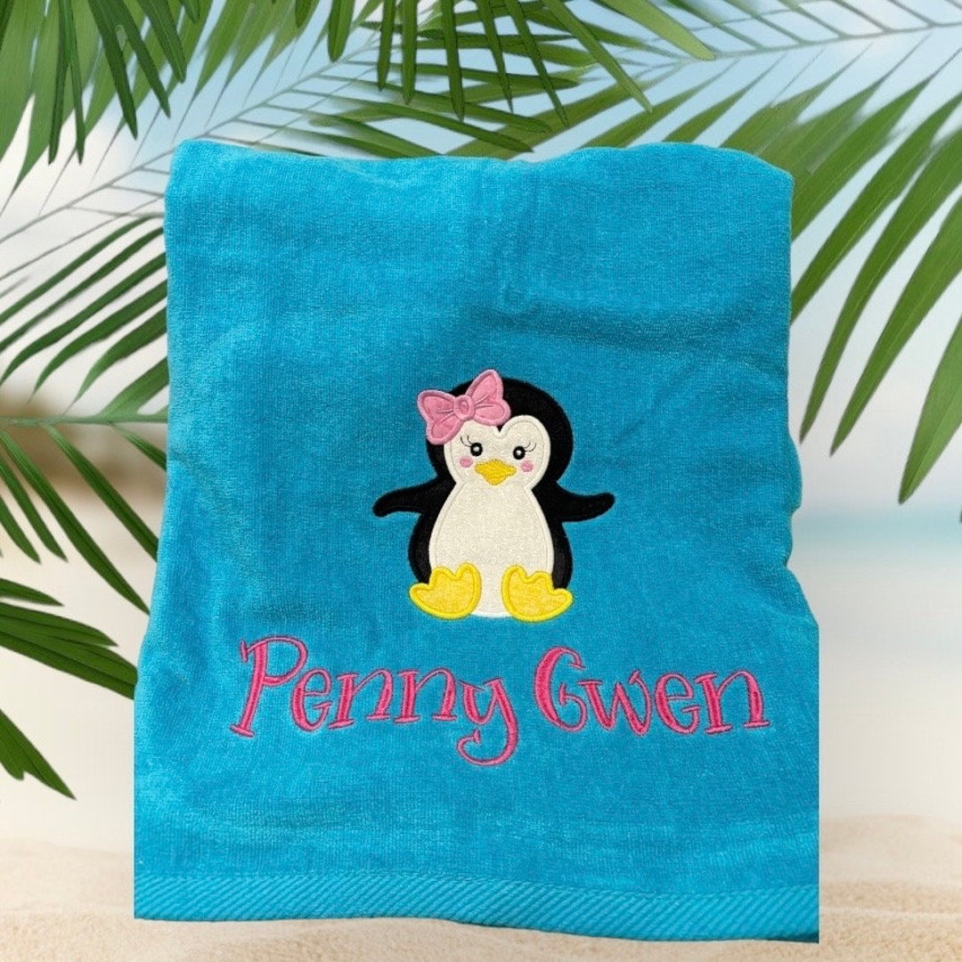 Embroidered/appliqué Penguin Girl or Boy Beach Cabana Towels ...