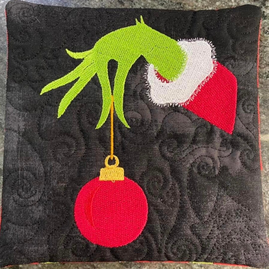Embroidered Green Mean One Hand Holding Ornament Mug Rug - Etsy