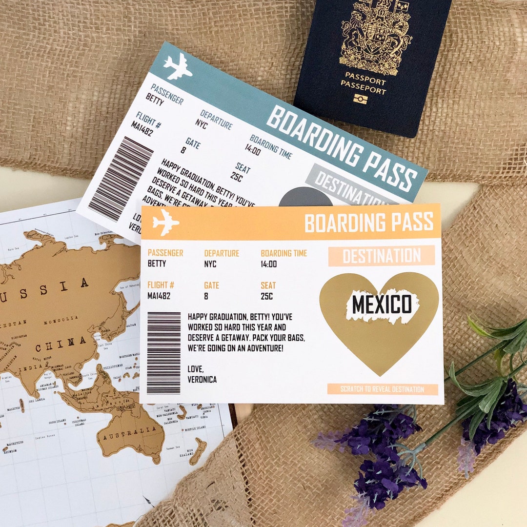 Custom Plane Ticket, Boarding Pass, Surprise, Holiday, Scratch off Card ...
