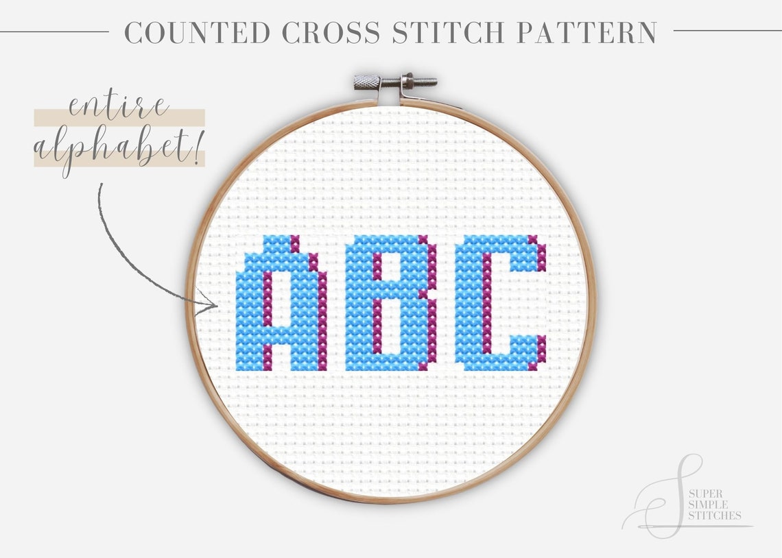 Block Letter Cross Stitch Alphabet Pattern - DIY Monogram (digital ...