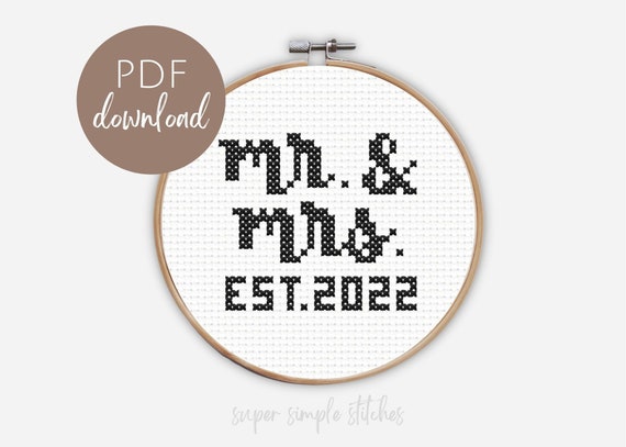 Mr. and Mrs. Easy Cross Stitch Pattern Customizable Cross - Etsy