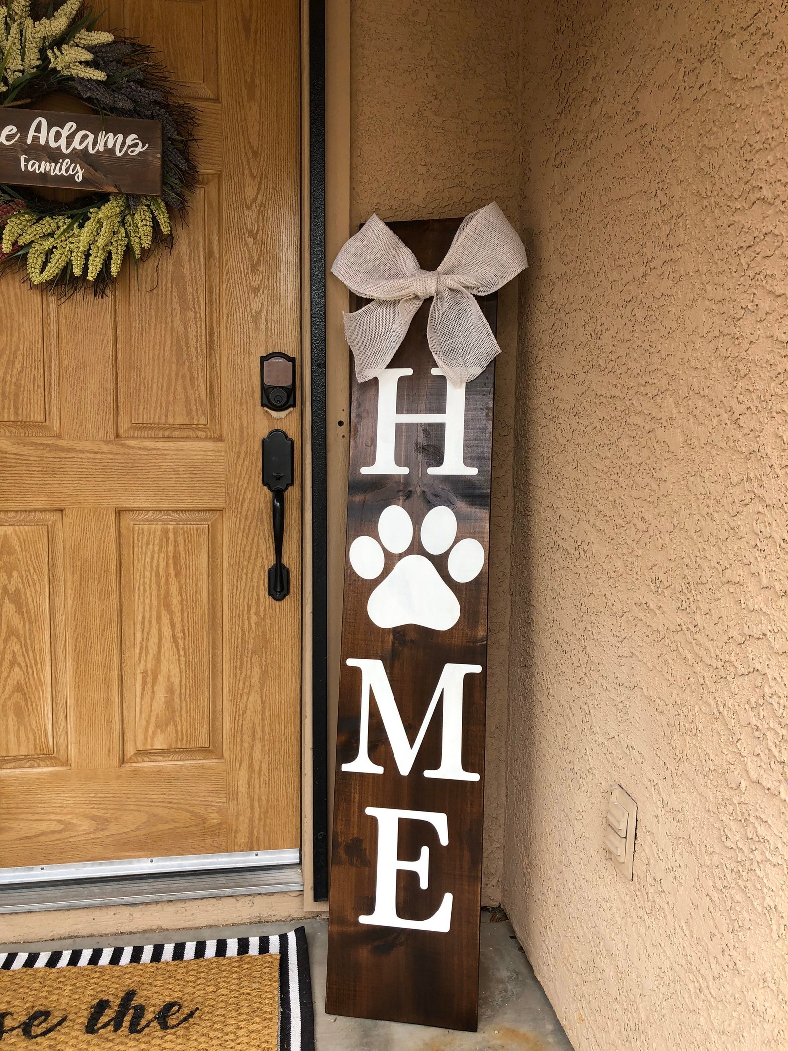 HOME Sign With Paw Print and Bow Dog HOME Sign Vertical Home | Etsy