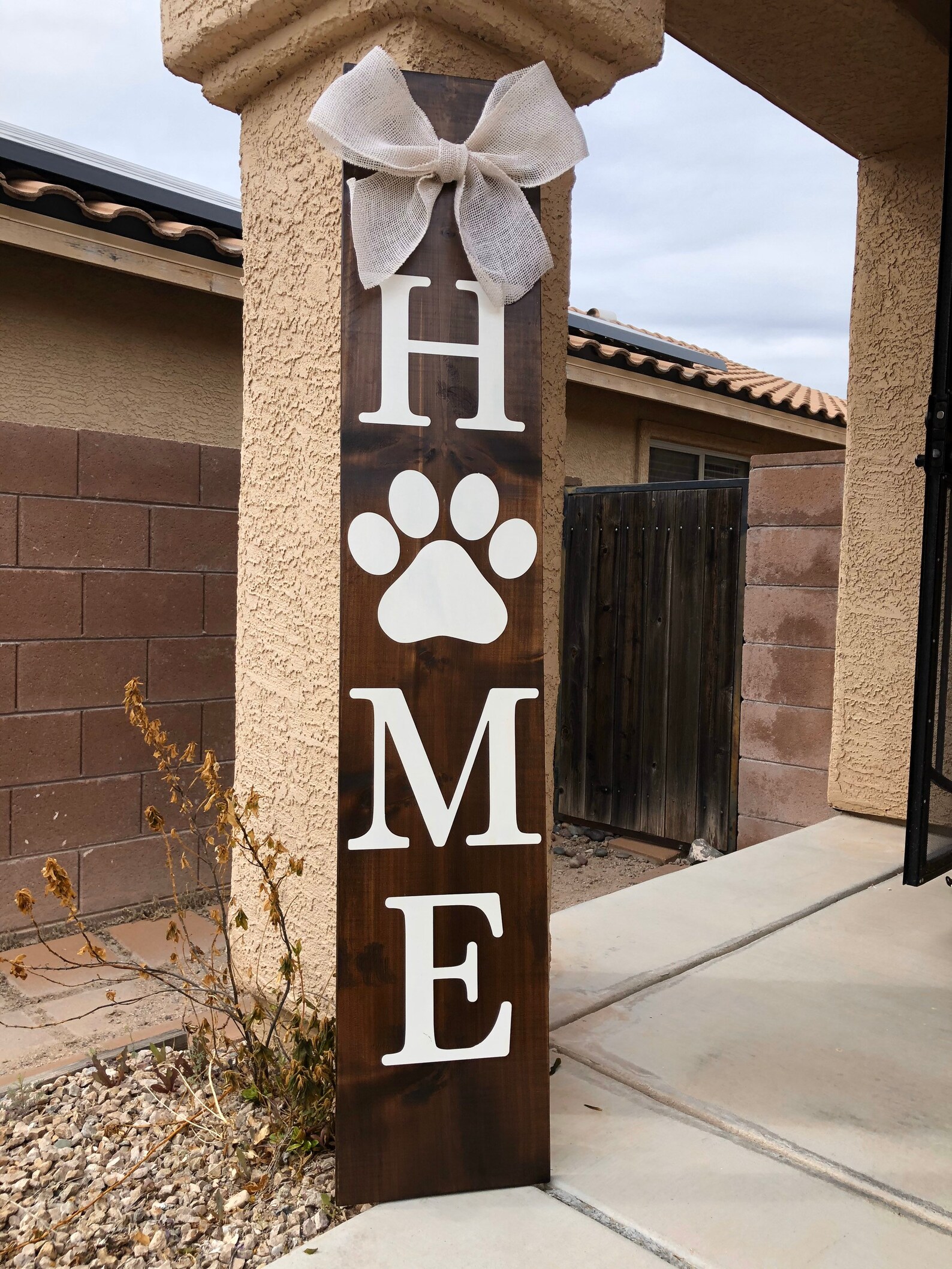 HOME Sign With Paw Print and Bow Dog HOME Sign Vertical Home | Etsy