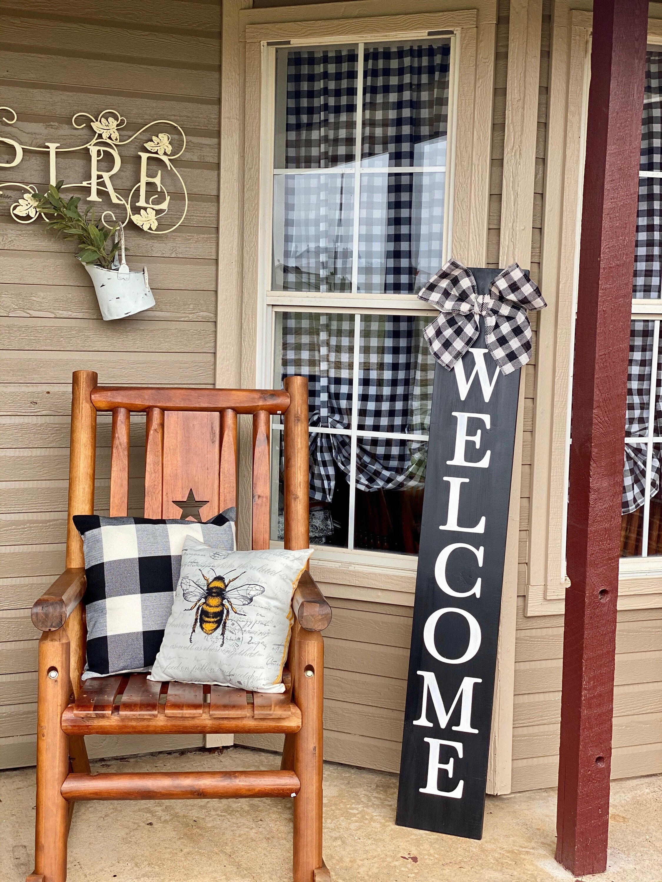 5FT Black Welcome Sign With Bow Porch Welcome Sign Vertical - Etsy Canada