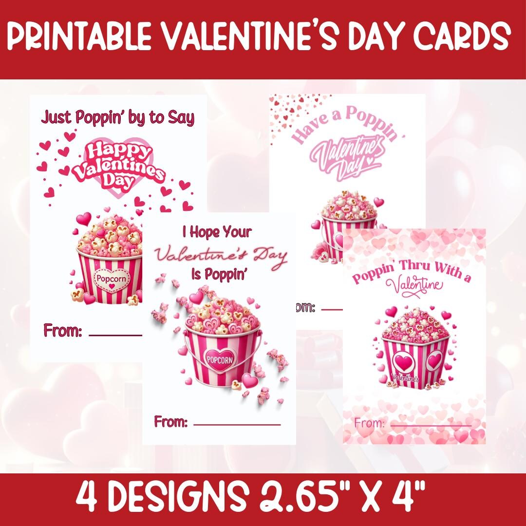 Printable Popcorn Valentines – Fun & Cute Valentine’s Day Cards for ...