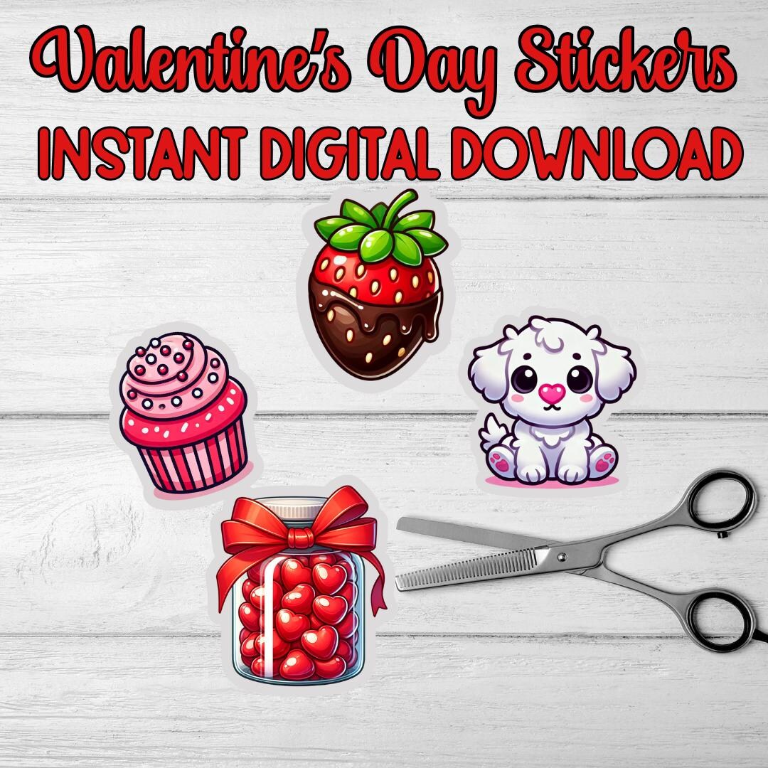 Printable Valentine Stickers | Digital Download Pngs - Etsy