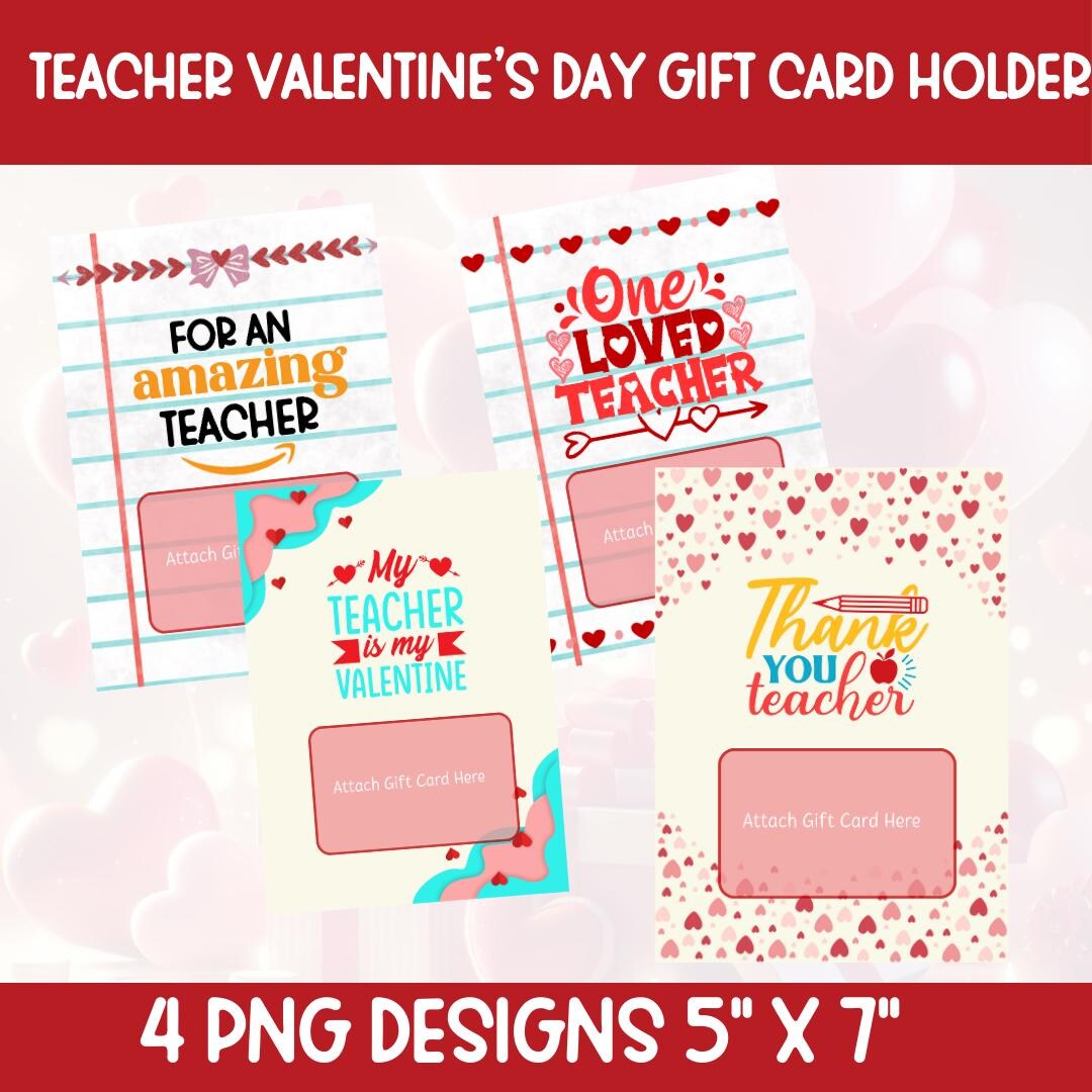 Valentine's Day Teacher Gift Card Holder | Printable DIY Cards (5x7) - Etsy