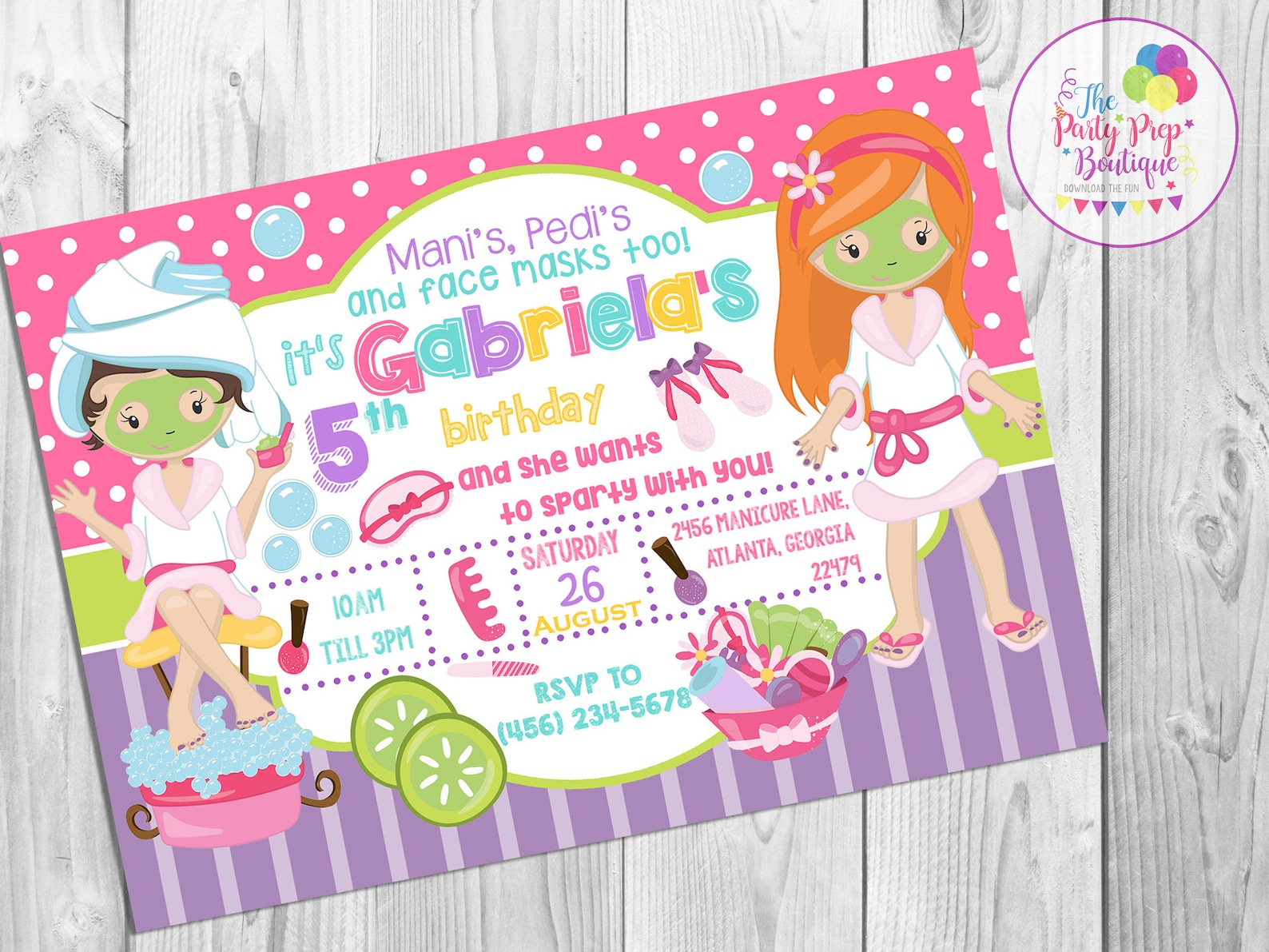 Spa Party Invitation Sparty Girls Birthday Party Invitation - Etsy