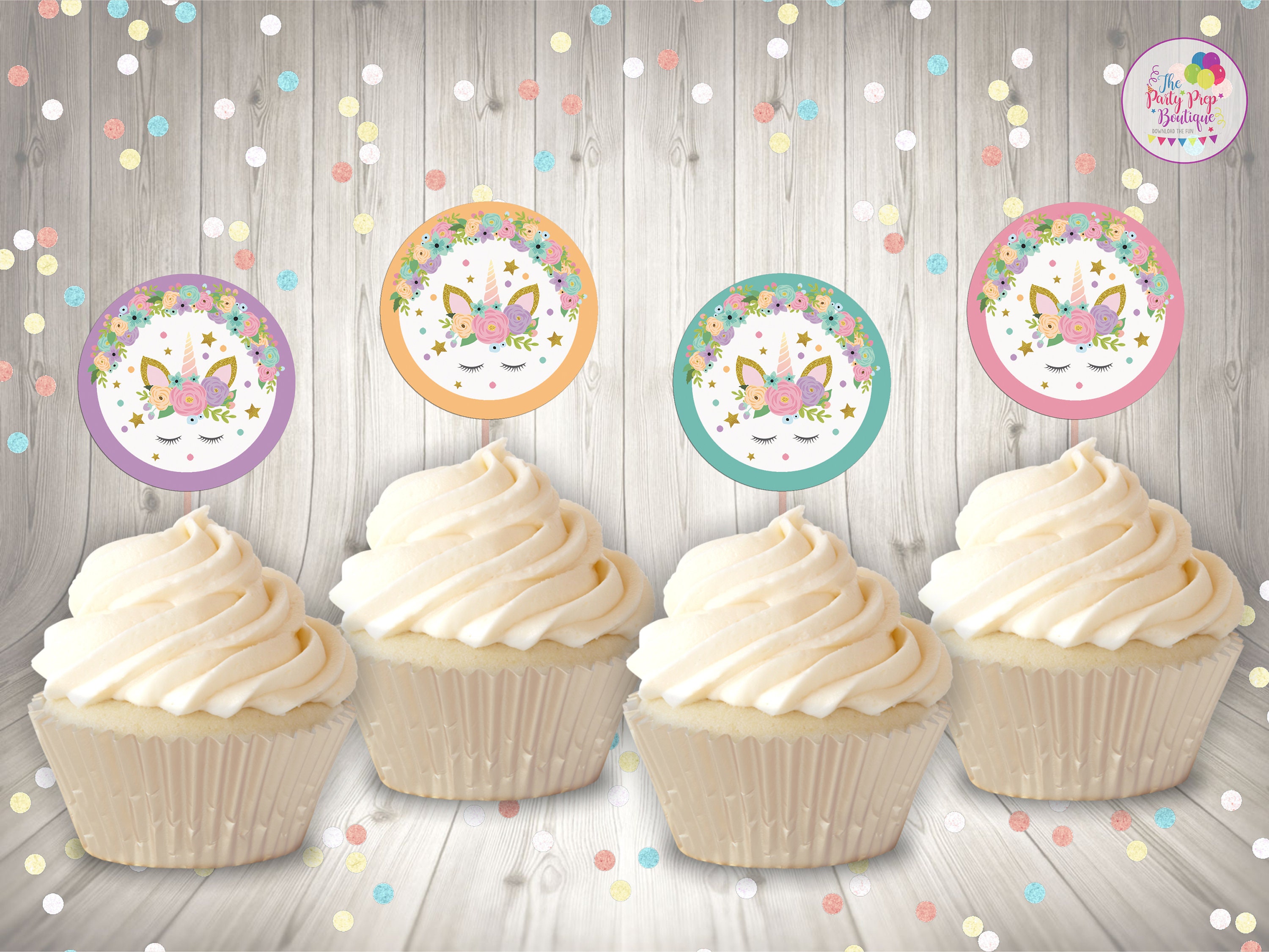 Unicorn Cupcake Toppers, Floral Unicorn Toppers, Unicorn Dessert ...