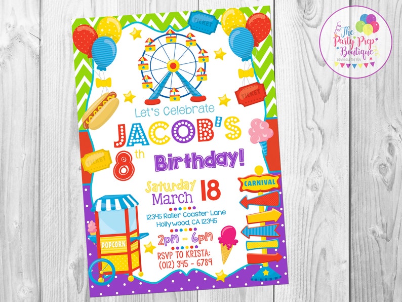 Amusement Park Invitation Theme Park Party Ferris Wheel - Etsy