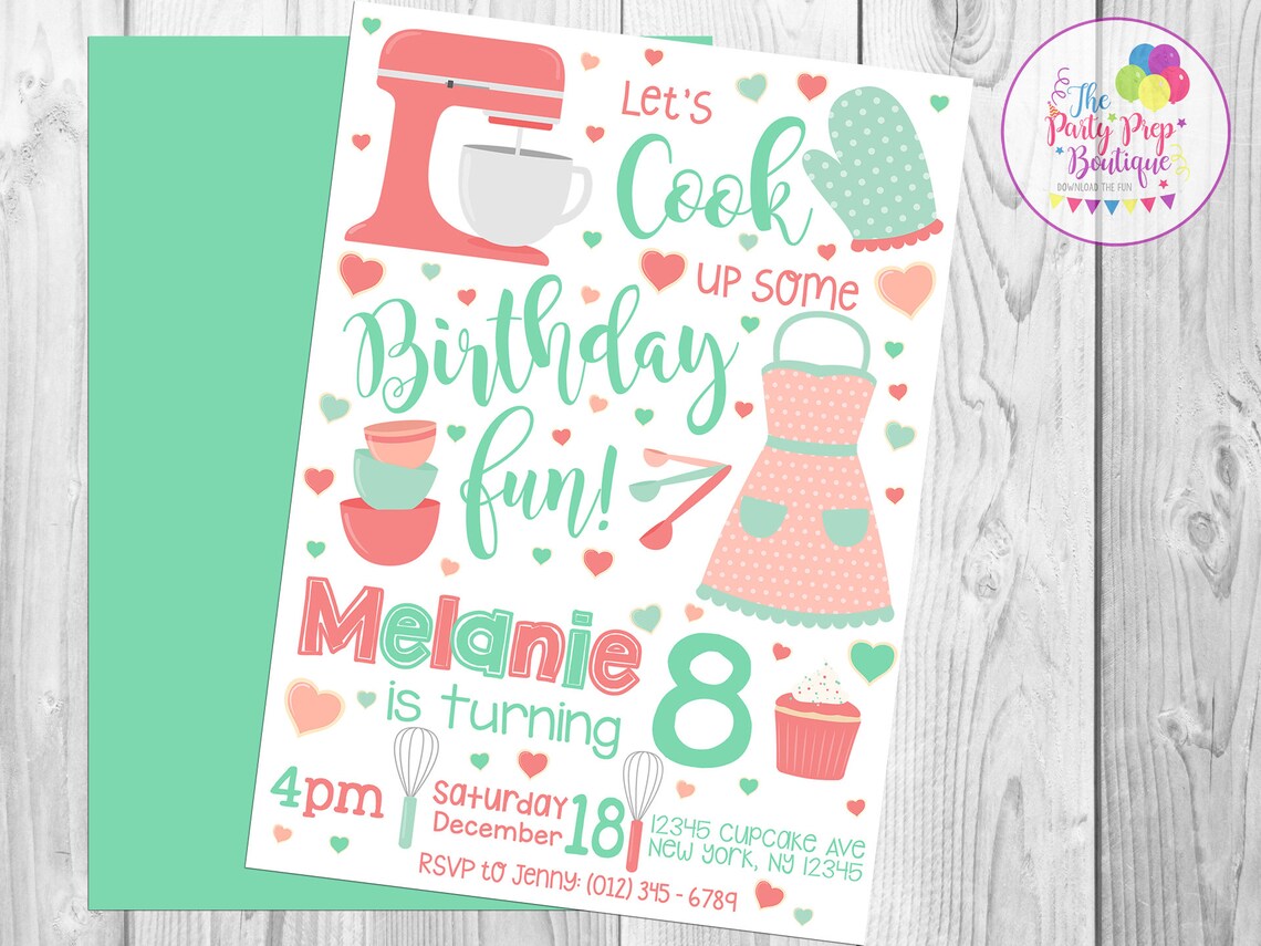Baking Party Invitation, Cooking Birthday Party Invitation, Cupcake ...