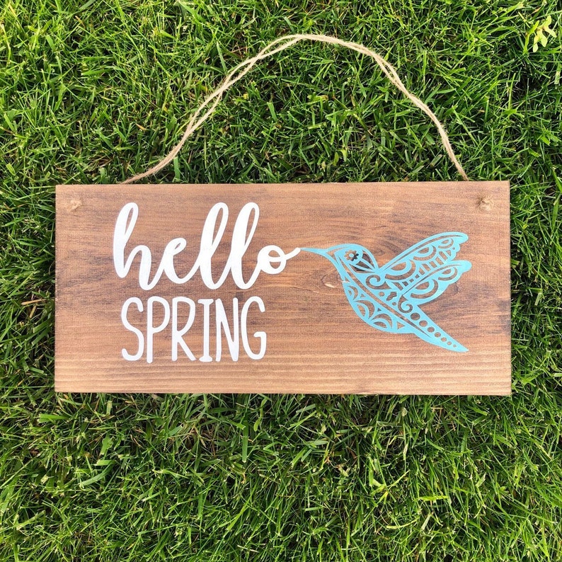 Hello spring wood sign door sign spring sign welcome sign | Etsy