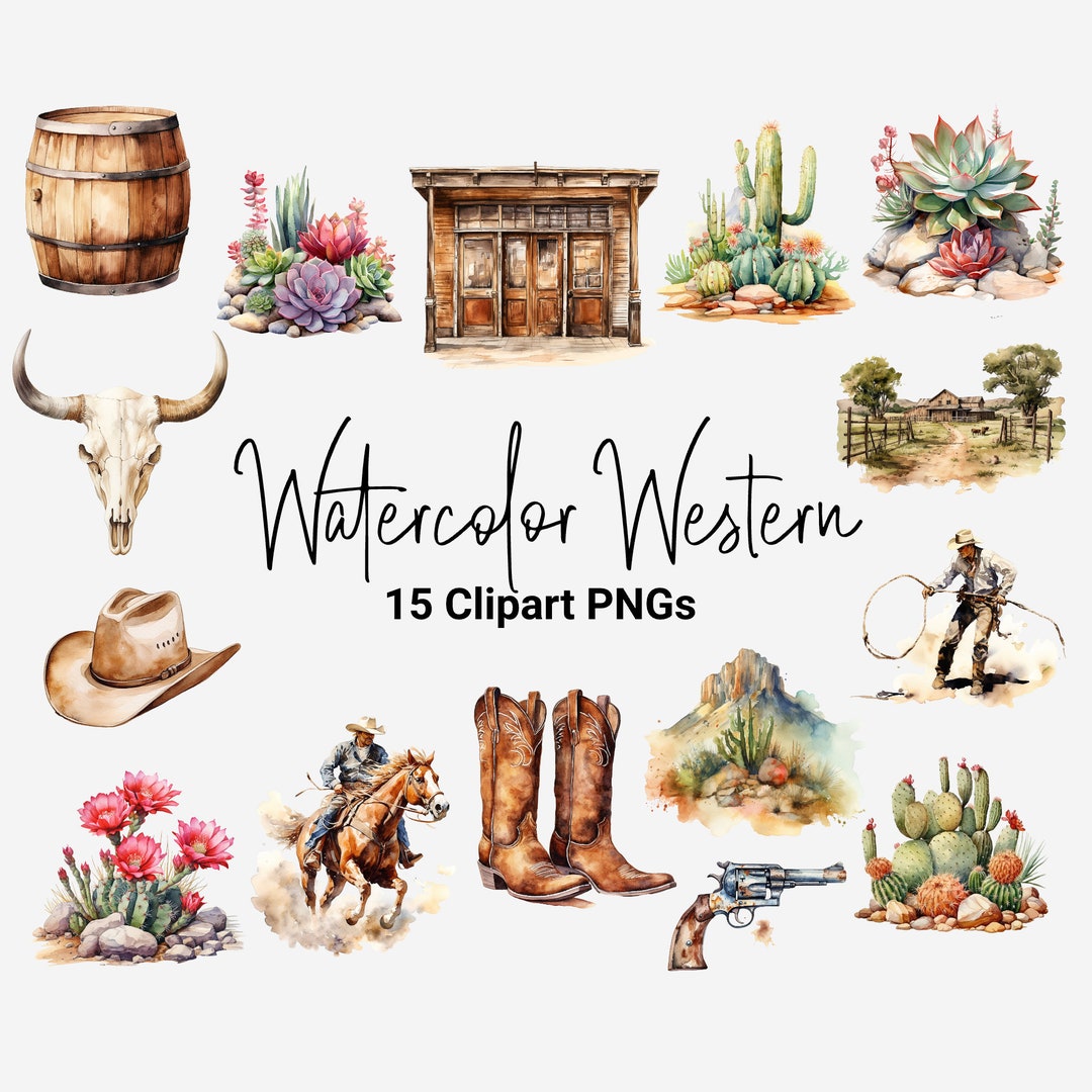 Watercolor Desert Clipart Bundle, Watercolor Western Clipart Bundle ...