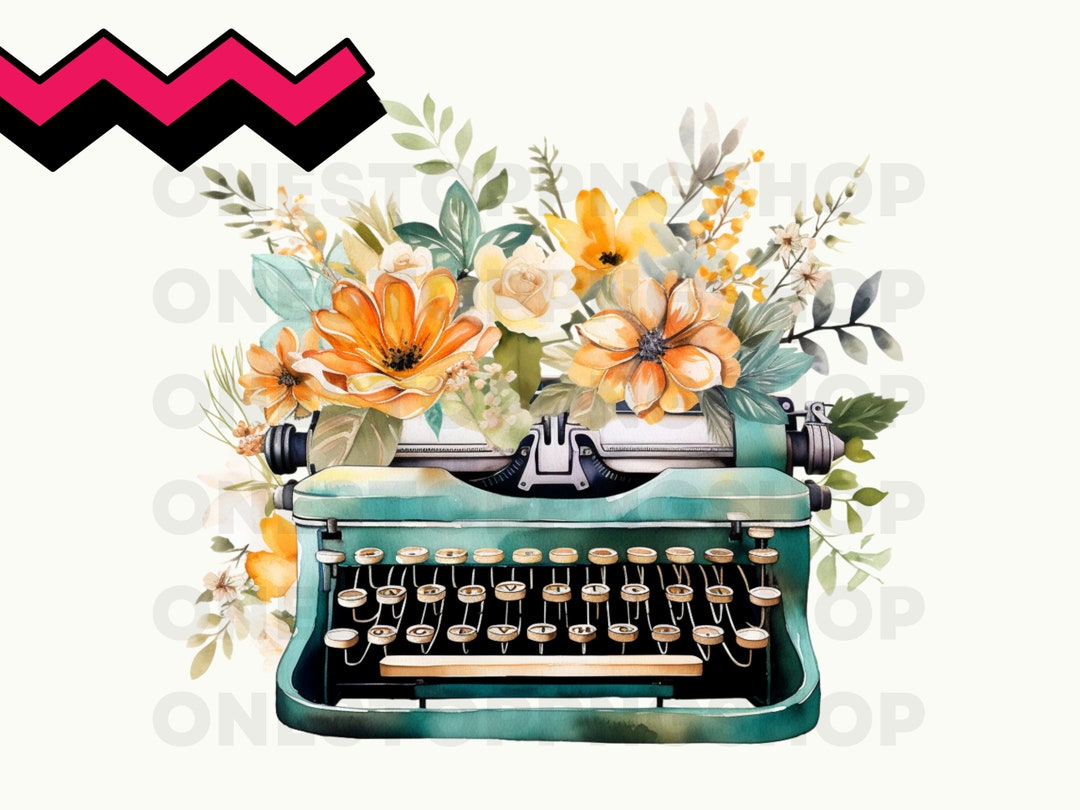 Vintage Floral Typewriter Png, Typewriter Clipart, Vintage Typewriter ...