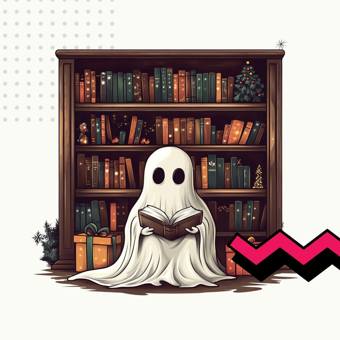 Ghost Bookshelf Png, Christmas Ghost Reading Book Shelf Clipart ...
