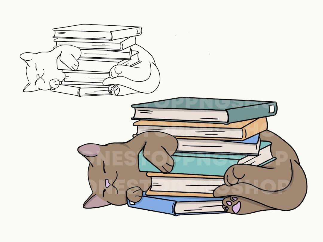 Cat Books PNG, Cat on Books Svg, Cats and Books, Book Cat Svg, Book Cat ...