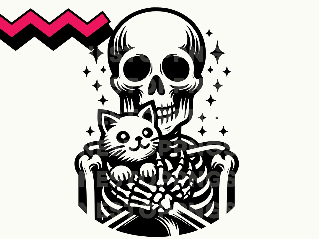 Skeleton With Cat SVG, Cat Skeleton Png, Skeleton and Cat Clipart ...