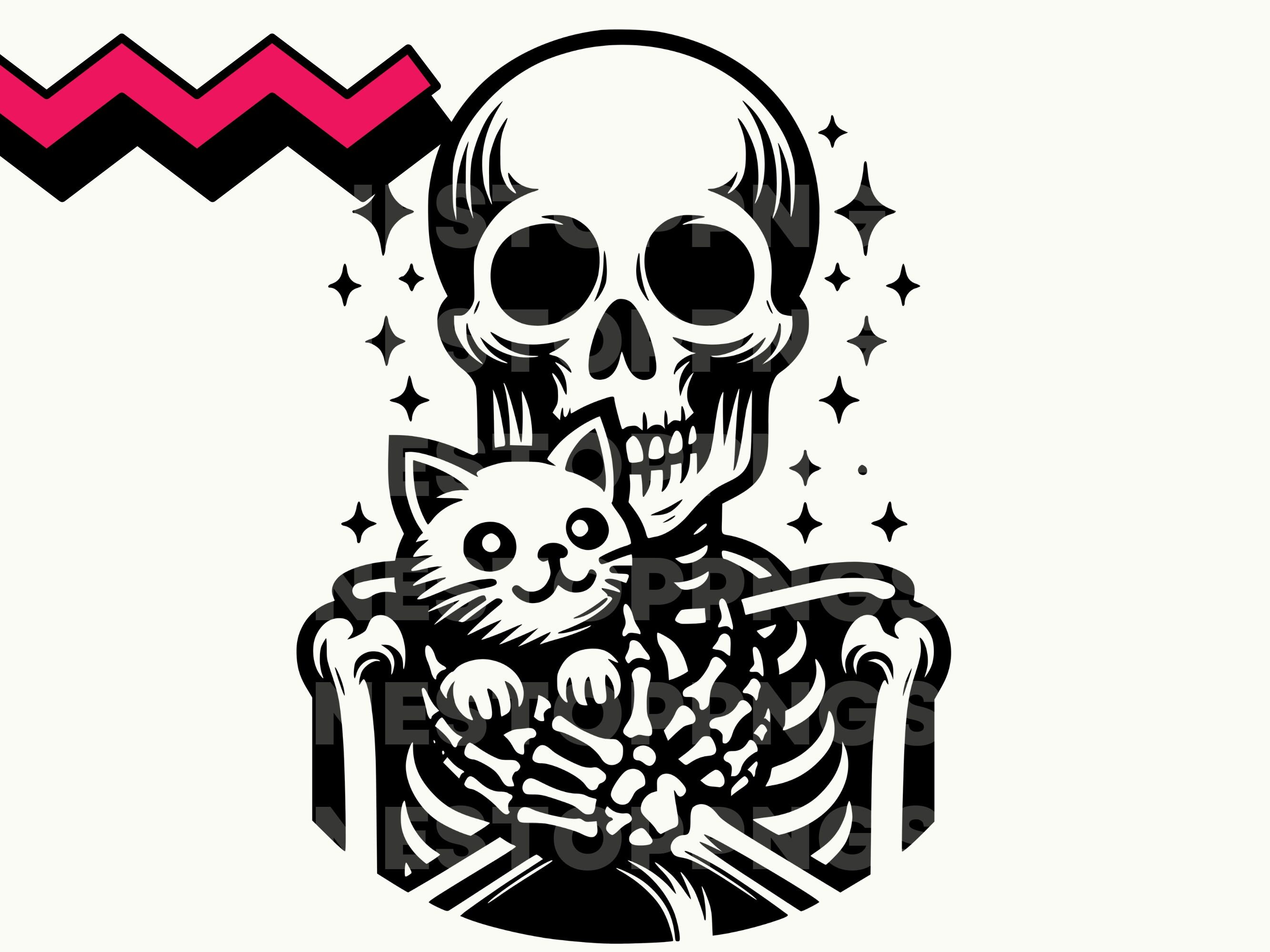 Skelett mit Katze SVG, Katzenskelett png, Skelett und Katze Clipart ...