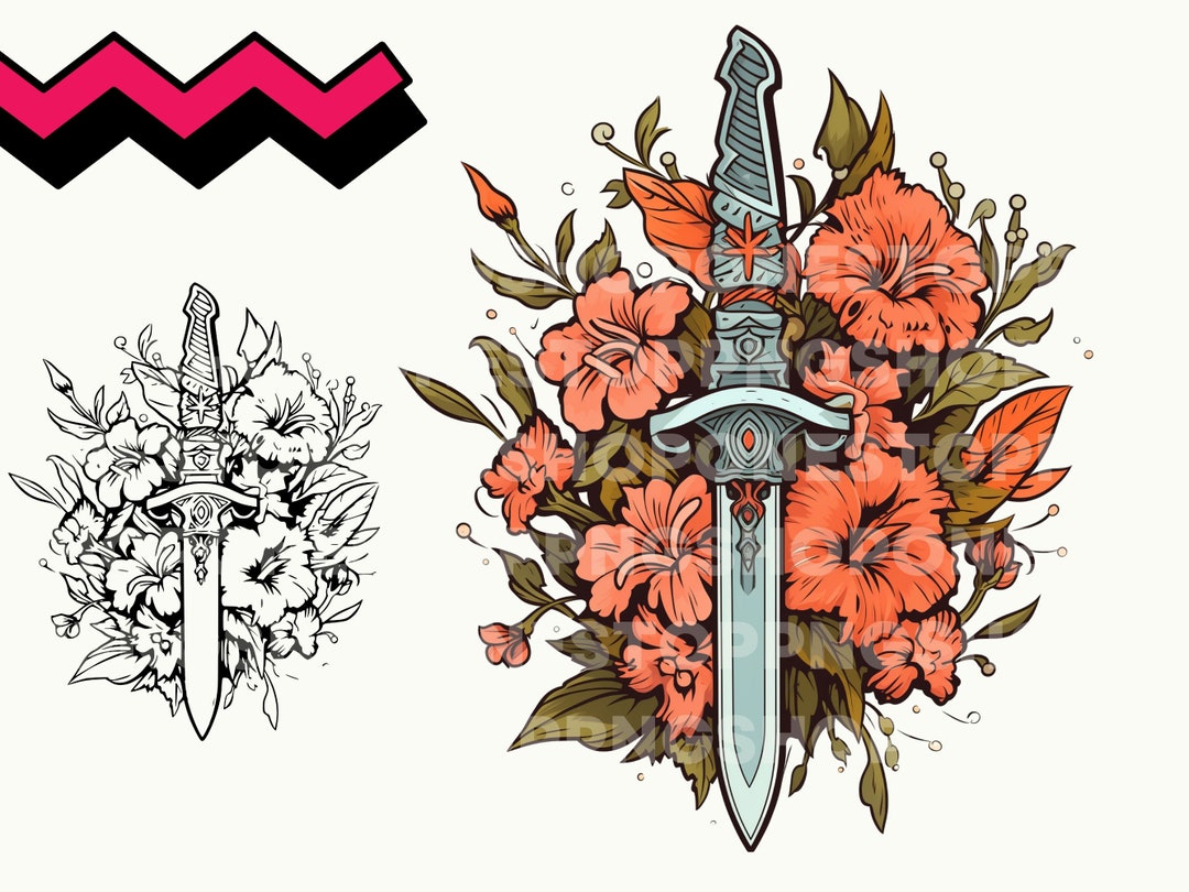 Fantasy Dagger Svg, Flower Sword Svg File, Floral Dagger Png, Knife ...