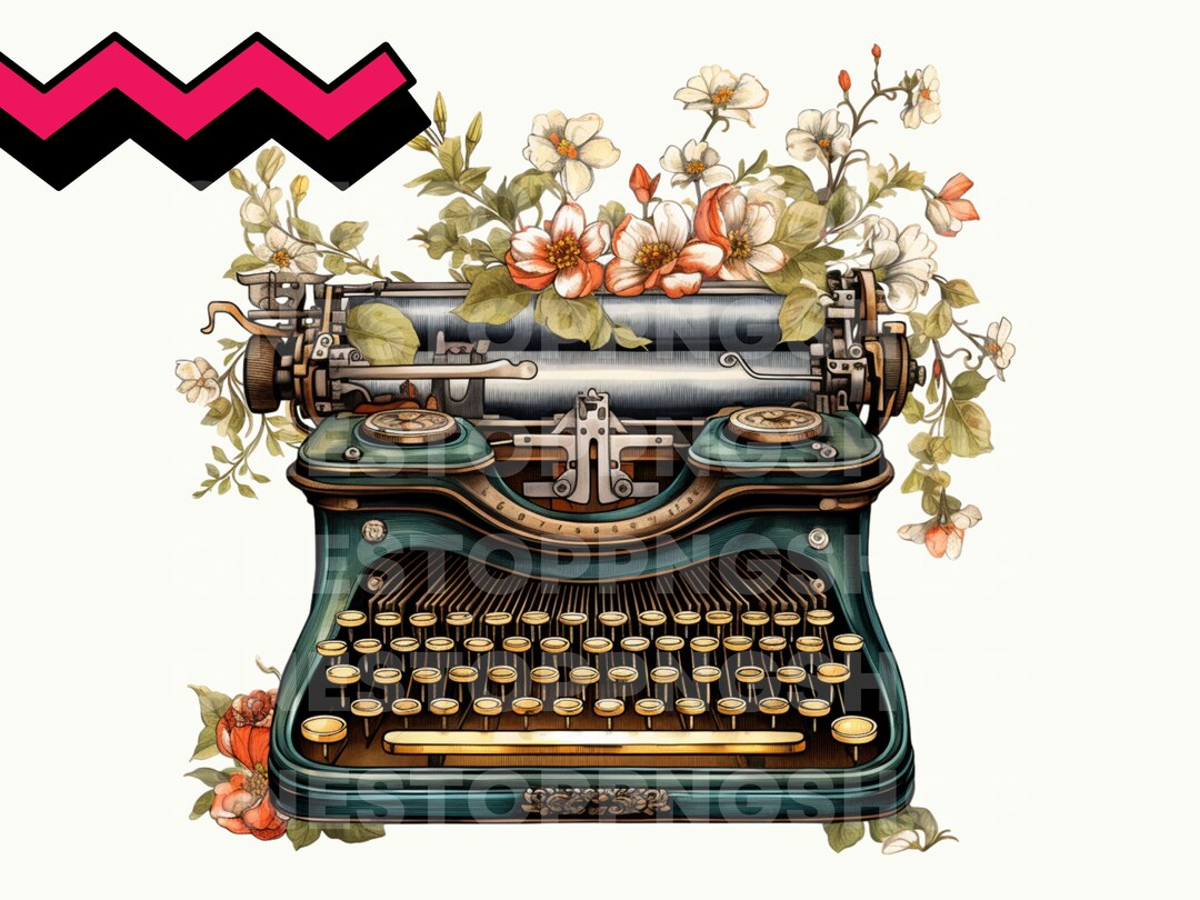 Vintage Floral Typewriter Png, Typewriter Clipart, Vintage Typewriter ...