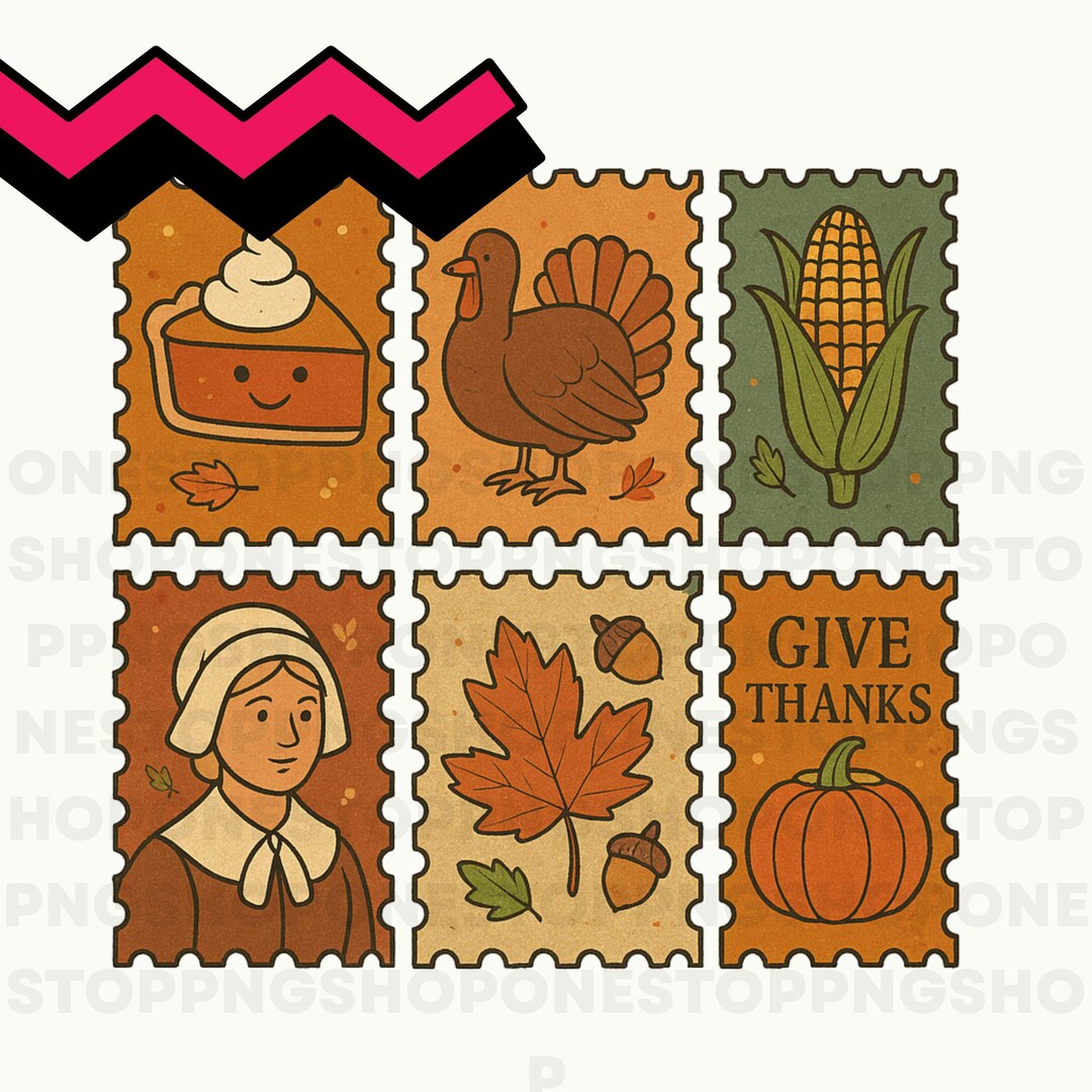 Thanksgiving Stamps PNG, Turkey Png, Fall Postcard Digital Download ...